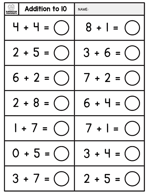 Single Digit Addition Worksheets Superstar Worksheets