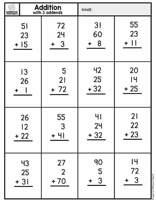 Double Digit Addition Without Regrouping Superstar Worksheets