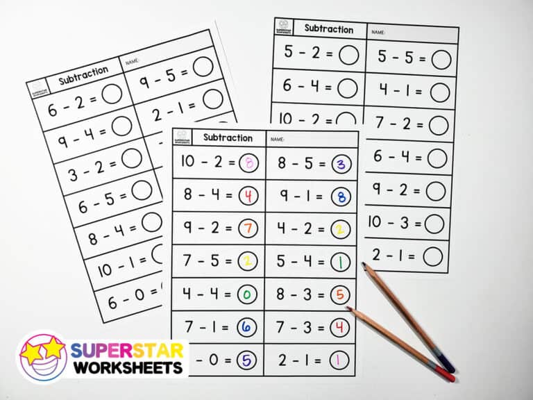 Subtraction Worksheets - Superstar Worksheets