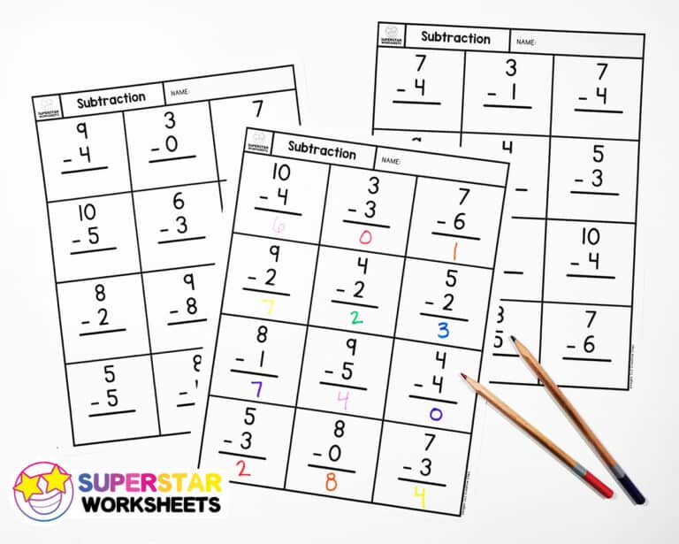 Subtraction Worksheets - Superstar Worksheets