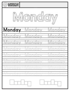 Days of the Week Handwriting Worksheets - Superstar Worksheets