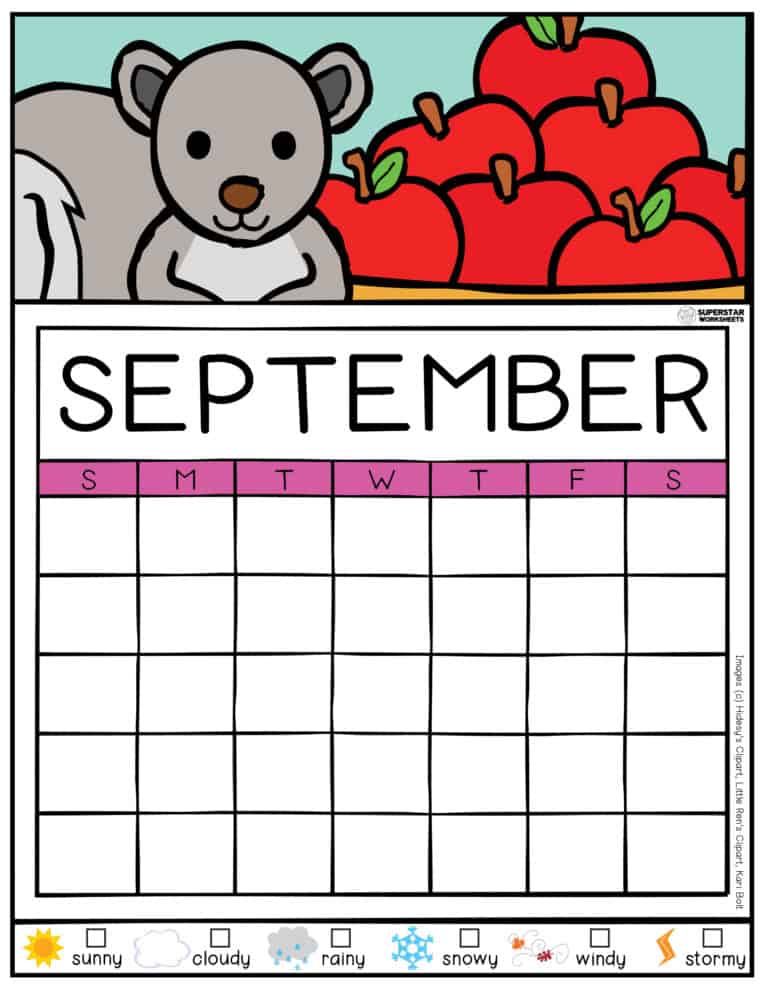 Colorful Weather Calendar - Superstar Worksheets