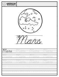 Planets Cursive Handwriting Worksheets - Superstar Worksheets