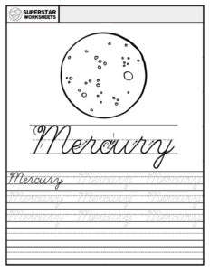 Planets Cursive Handwriting Worksheets - Superstar Worksheets