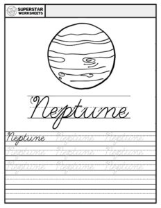 Planets Cursive Handwriting Worksheets - Superstar Worksheets