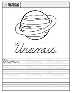 Planets Cursive Handwriting Worksheets - Superstar Worksheets