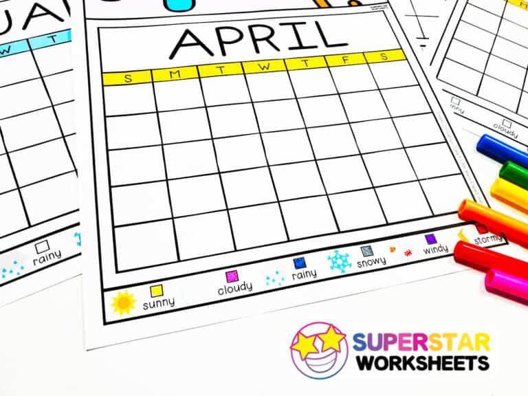 Colorful Weather Calendar - Superstar Worksheets