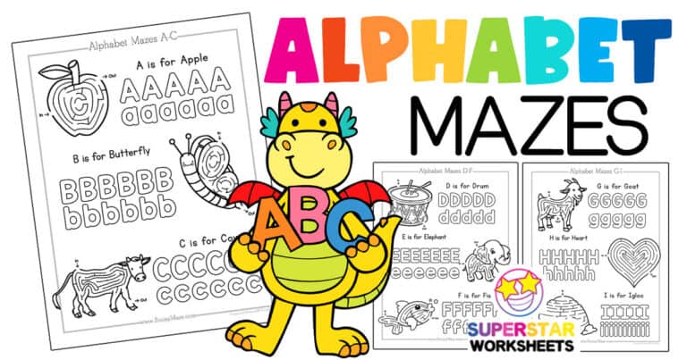 Alphabet Handwriting Mazes - Superstar Worksheets