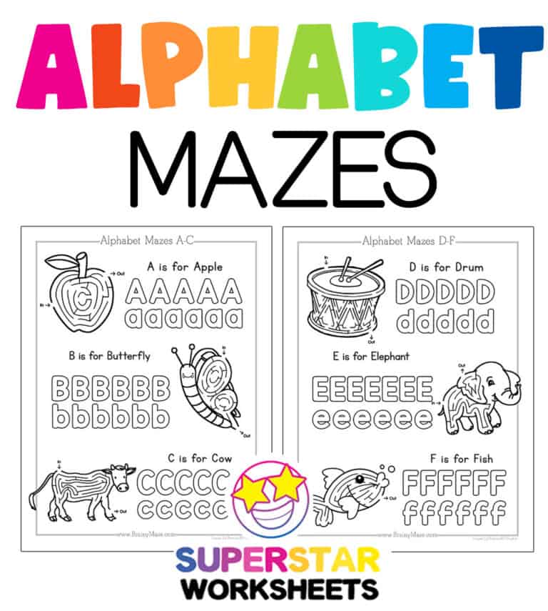 Alphabet Mazes - Superstar Worksheets