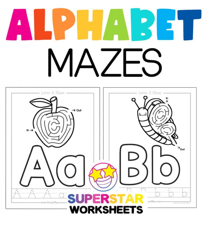 Alphabet Mazes - Superstar Worksheets