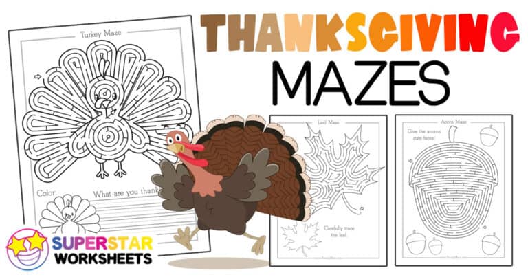 Fall & Thanksgiving Mazes - Superstar Worksheets