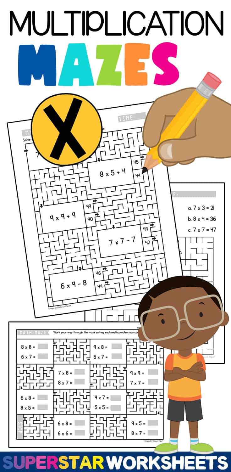Math Mazes Multiplication Superstar Worksheets