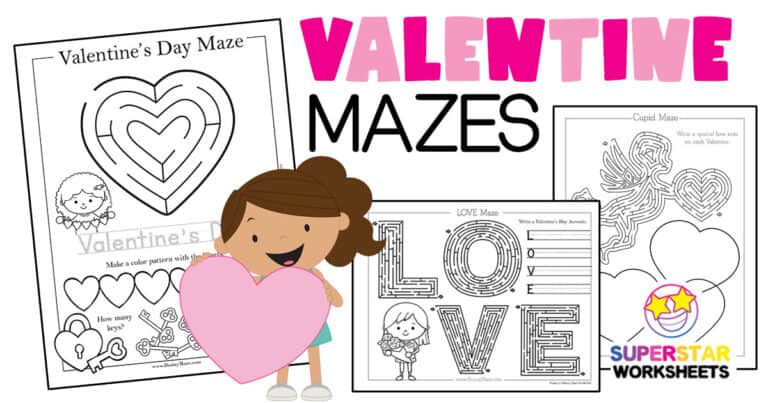 Valentine's Day Mazes - Superstar Worksheets