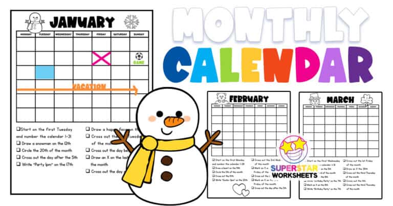 Months of the Year Worksheets - Superstar Worksheets