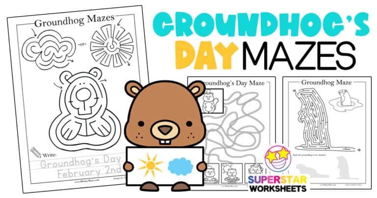 Groundhog's Day Mazes - Superstar Worksheets
