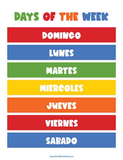 SPANISH Days of the Week Worksheets - Superstar Worksheets