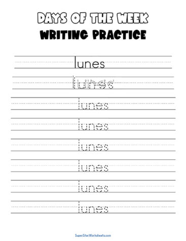 SPANISH Days of the Week Worksheets - Superstar Worksheets