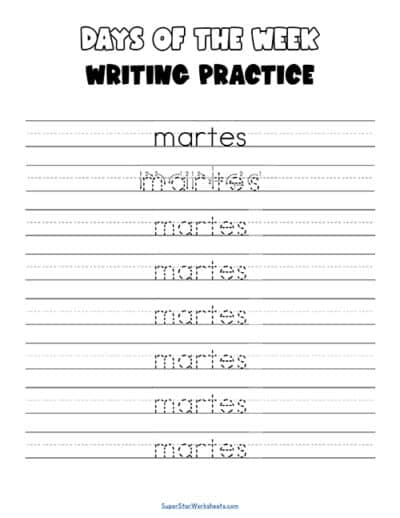 SPANISH Days of the Week Worksheets - Superstar Worksheets