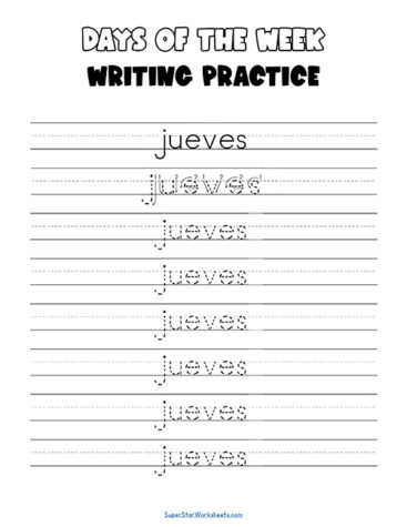 SPANISH Days of the Week Worksheets - Superstar Worksheets