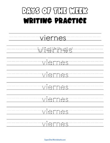 SPANISH Days of the Week Worksheets - Superstar Worksheets