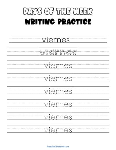 SPANISH Days of the Week Worksheets - Superstar Worksheets