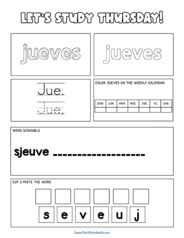 SPANISH Days of the Week Worksheets - Superstar Worksheets