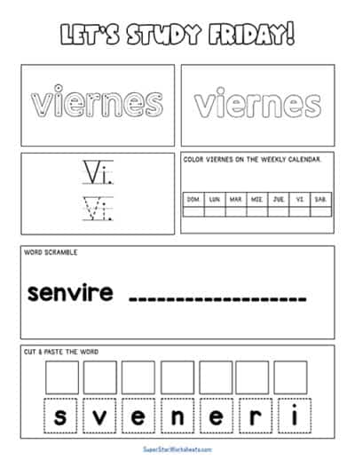 SPANISH Days of the Week Worksheets - Superstar Worksheets
