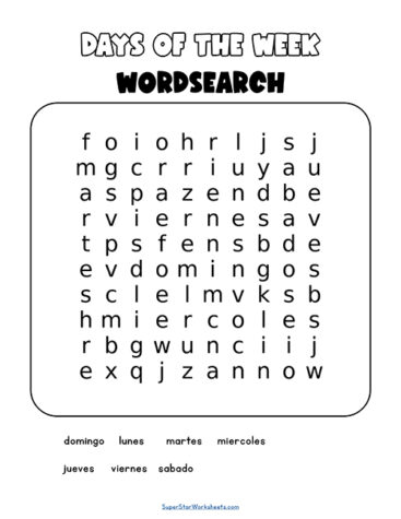 SPANISH Days of the Week Worksheets - Superstar Worksheets