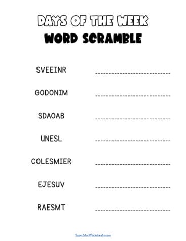 SPANISH Days of the Week Worksheets - Superstar Worksheets