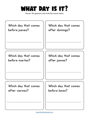 SPANISH Days of the Week Worksheets - Superstar Worksheets
