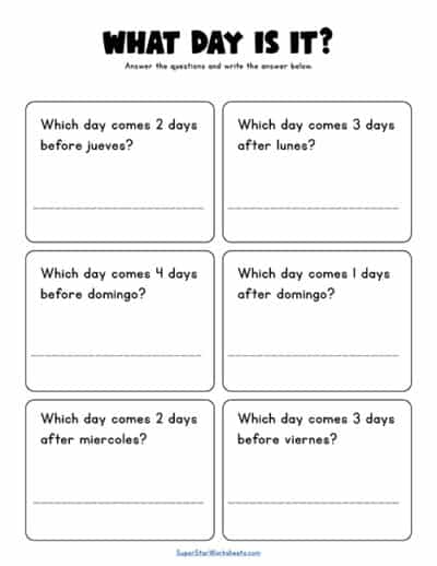 SPANISH Days of the Week Worksheets - Superstar Worksheets