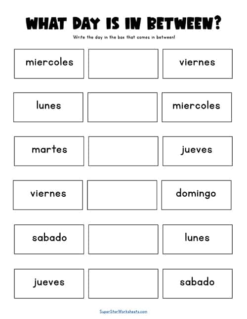 SPANISH Days Of The Week Worksheets Superstar Worksheets SPANISH Days Of The Week Worksheets Superstar Worksheets