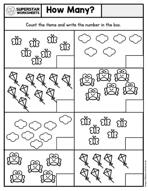 Kindergarten Counting Objects Worksheets 1 10 Printable Kindergarten Worksheets