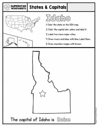 50 States & Capitals Worksheets - Superstar Worksheets
