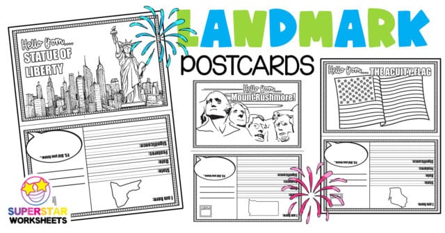 Famous Landmarks Postcards - Superstar Worksheets