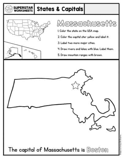 50 States & Capitals Worksheets - Superstar Worksheets