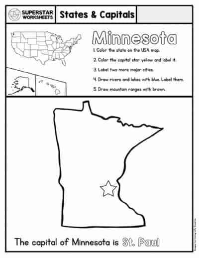 50 States & Capitals Worksheets - Superstar Worksheets