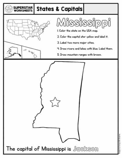 50 States & Capitals Worksheets (Free Printables) - Superstar Worksheets
