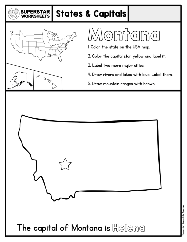 50 States & Capitals Worksheets (Free Printables) - Superstar Worksheets