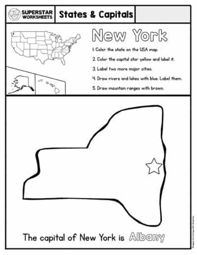 50 States & Capitals Worksheets (Free Printables) - Superstar Worksheets