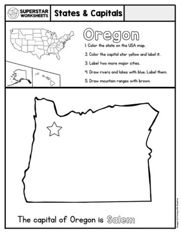 50 States & Capitals Worksheets (Free Printables) - Superstar Worksheets
