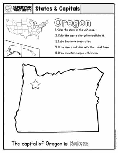 50 States & Capitals Worksheets (Free Printables) - Superstar Worksheets
