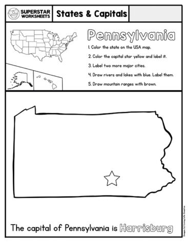 50 States & Capitals Worksheets - Superstar Worksheets