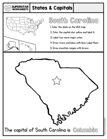 50 States & Capitals Worksheets - Superstar Worksheets