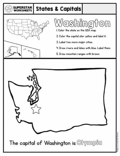50 States & Capitals Worksheets - Superstar Worksheets