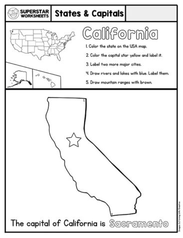 50 States & Capitals Worksheets - Superstar Worksheets
