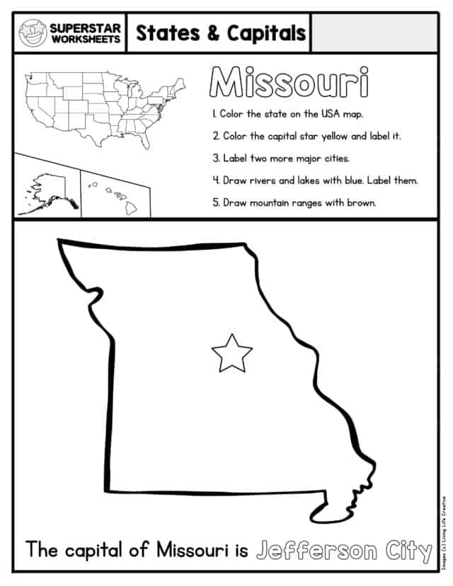 50 States & Capitals Worksheets - Superstar Worksheets