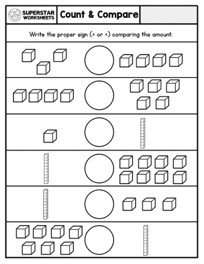 Kindergarten Comparing Numbers Worksheets - Superstar Worksheets