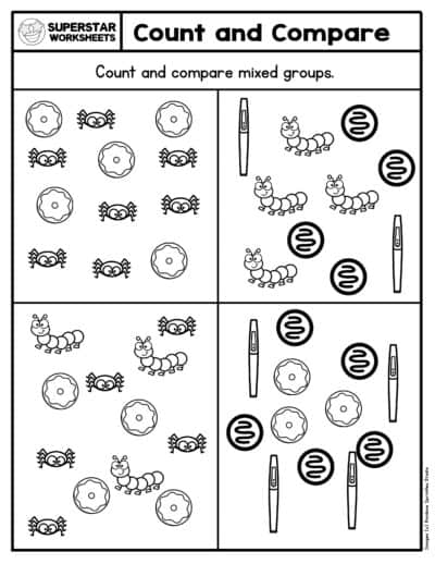Kindergarten Comparing Numbers Worksheets - Superstar Worksheets