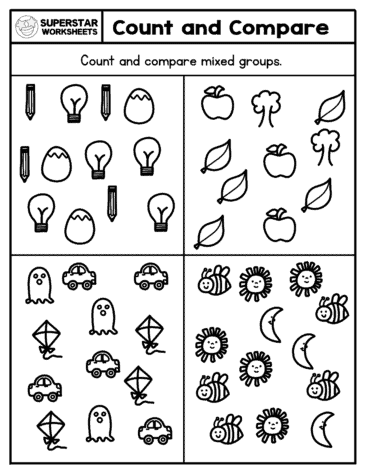 Kindergarten Comparing Numbers Worksheets - Superstar Worksheets
